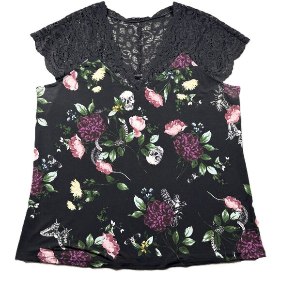 torrid | Tops | Torrid Lace Trim Blouse Skulls Floral Butterfly Goth ...